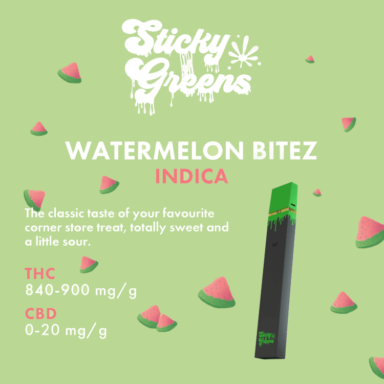 Sticky Greens Puffs Plus – Watermelon Bitez Disposable Vape (0.95g ...